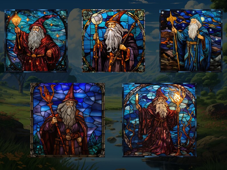 20 Stained Glass Magical Wizard Bundle - Fantasy Illustration Clipart ...