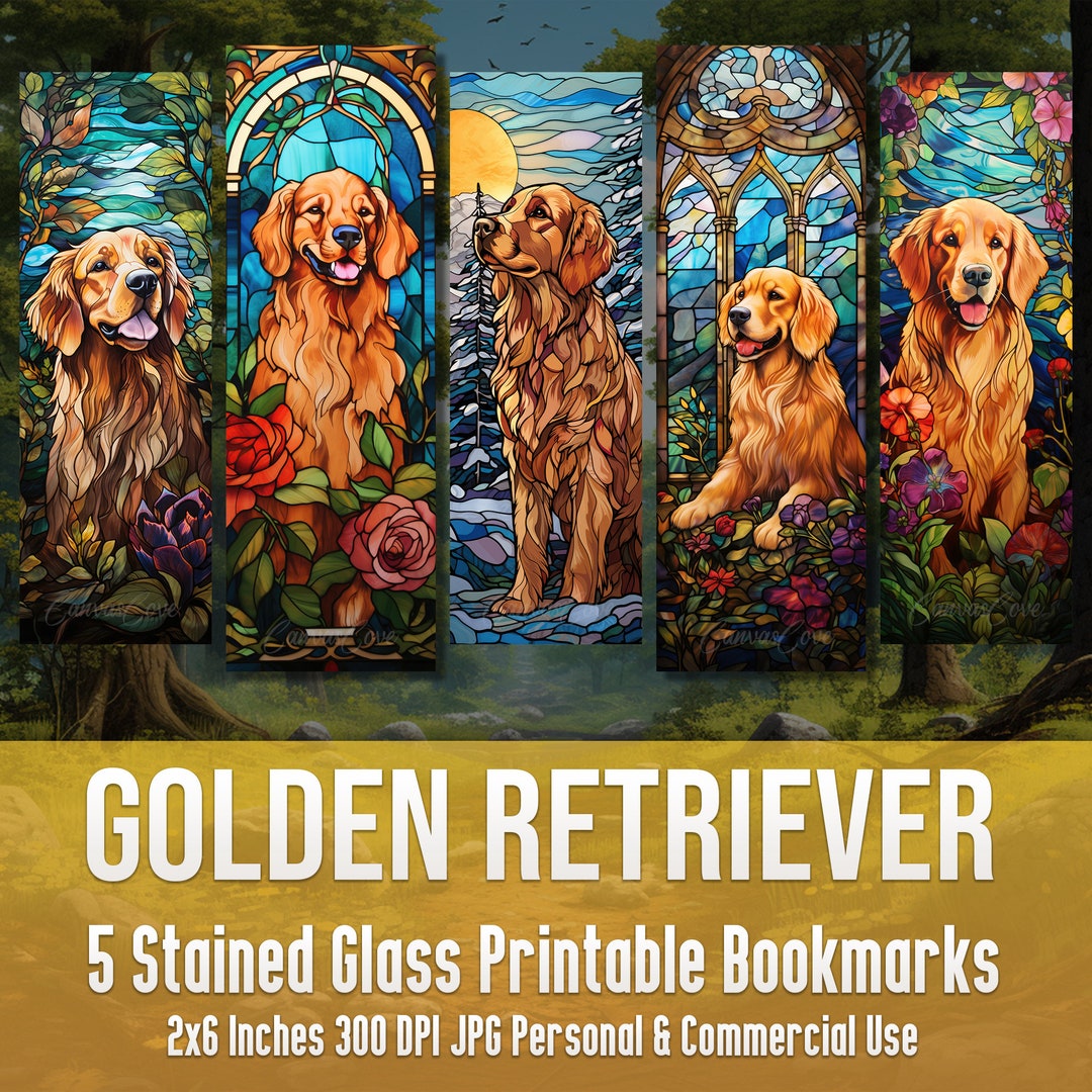 5 Stained Glass Golden Retriever Bookmark Bundle Stained Glass Decor ...