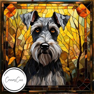 5 Stained Glass Schnauzers With Floppy Ears, Sublimation Design ...