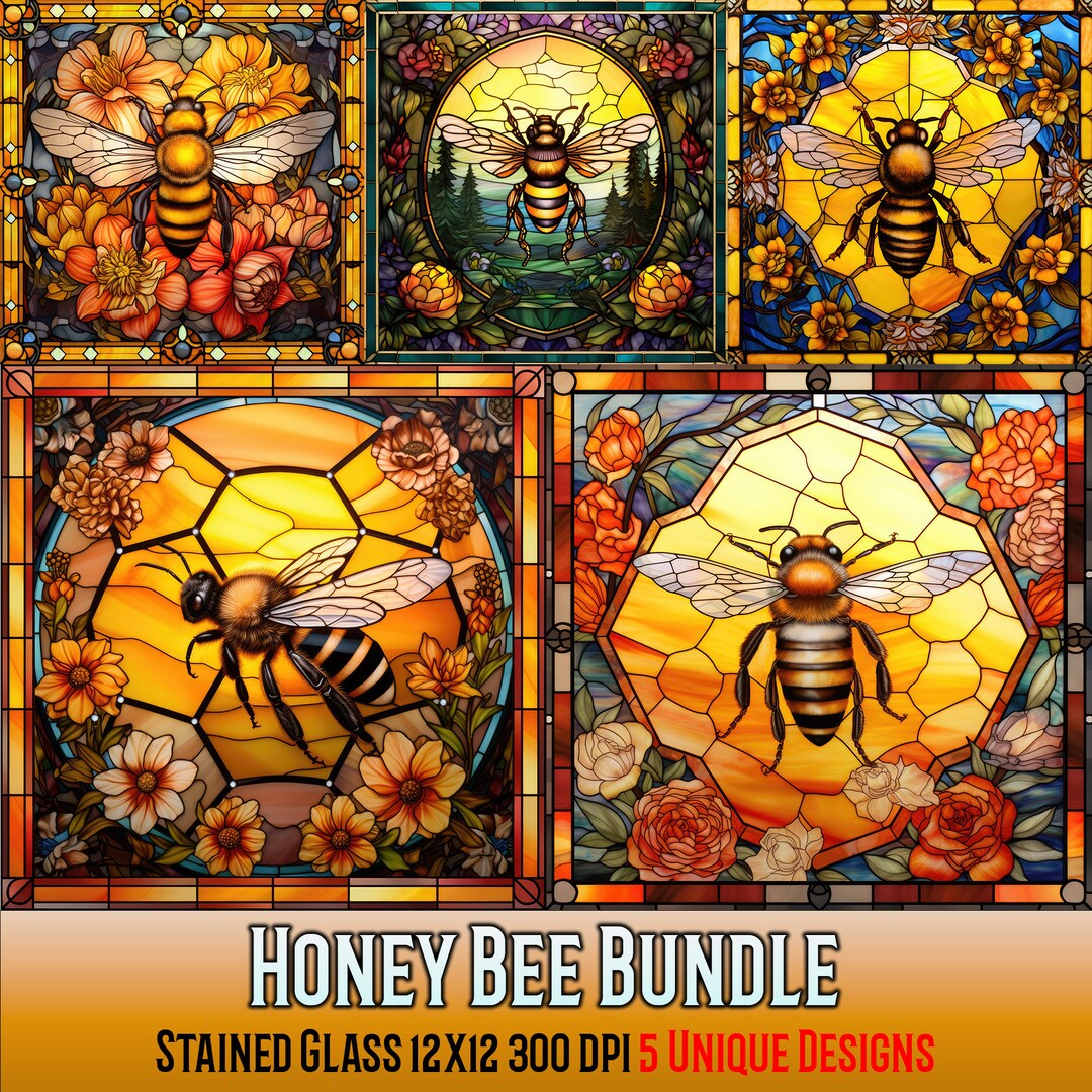 5 Stained Glass Honey Bee Bundle, Tumbler Wrap Design, Stained Glass ...