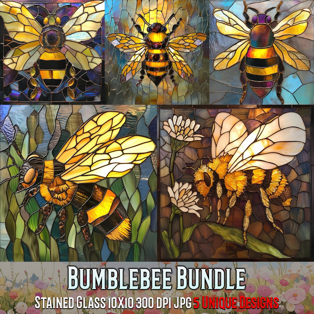 5 Stained Glass Bumblebee Bundle Sublimation Digital Download Digital ...