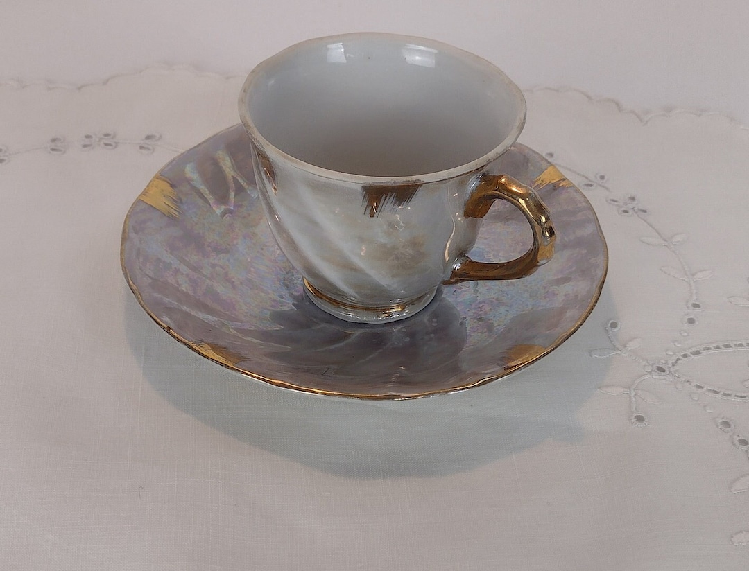 Vintage Iridescent Gray Japanese Demitasse Tea Cup and Saucer Set ...