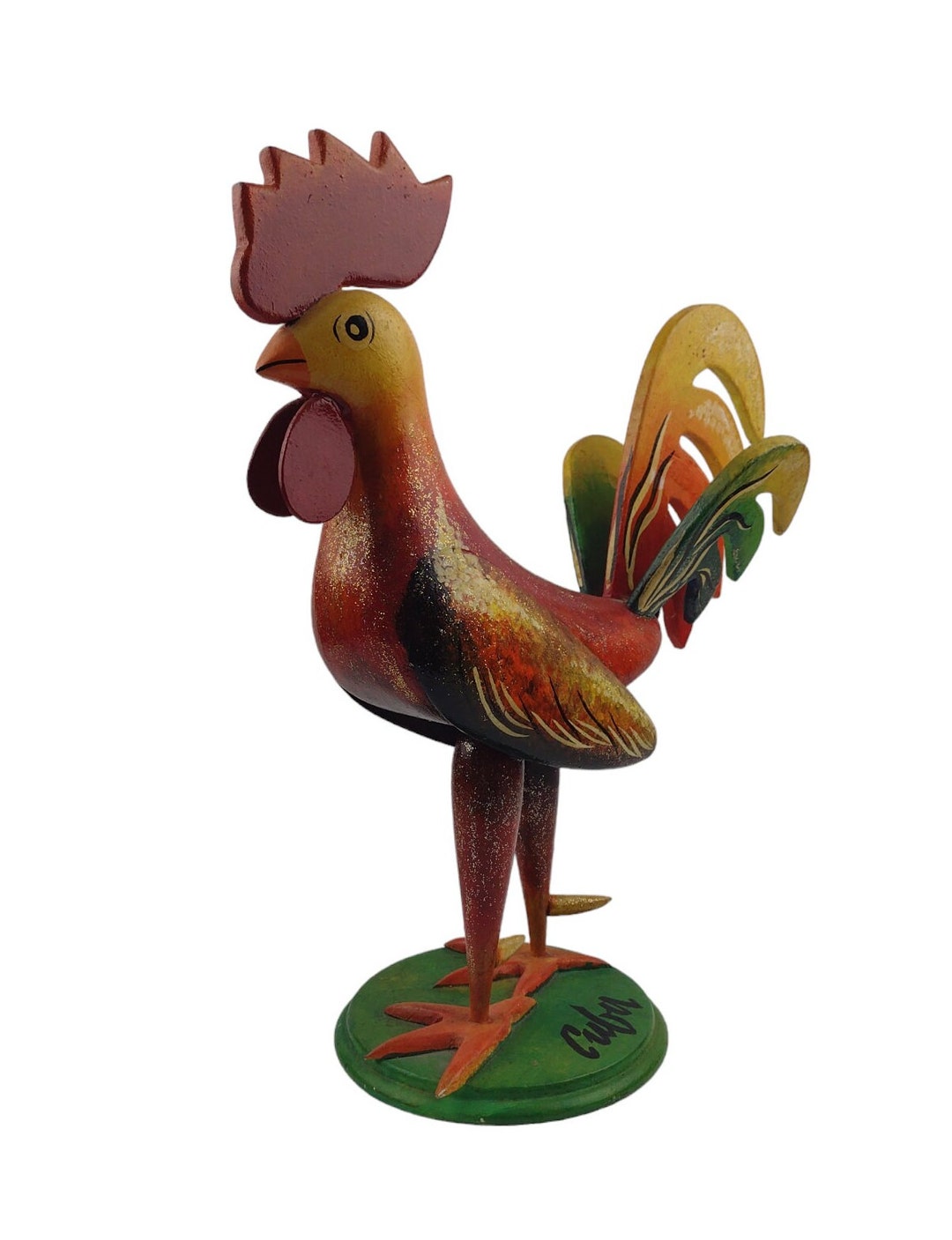 Unique Vintage Cuban Folk Art Rooster Wooden Sculpture Hand Painted ...
