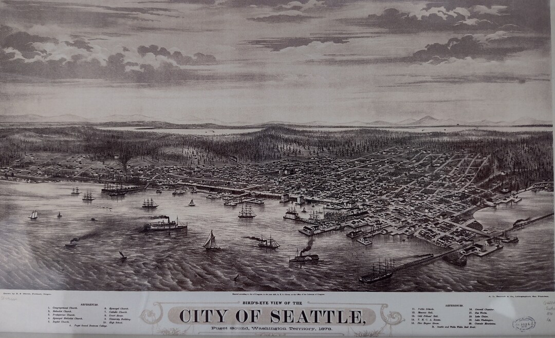 Bird's-eye View City of Seattle Puget Sound Washington Territory 1878 ...