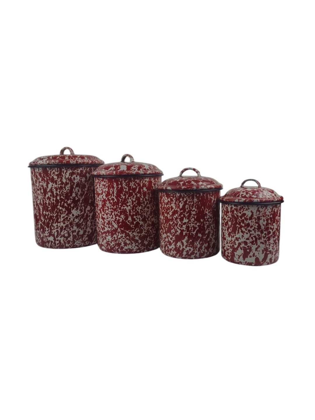 Vintage Red & White Splatterware Enamel Nesting Canister Set of 4 ...
