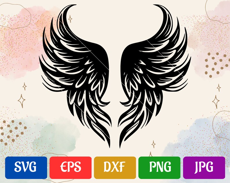 Angel Wings Svg Eps Dxf Png Jpg Silhouette Cameo Cricut Explore Black ...