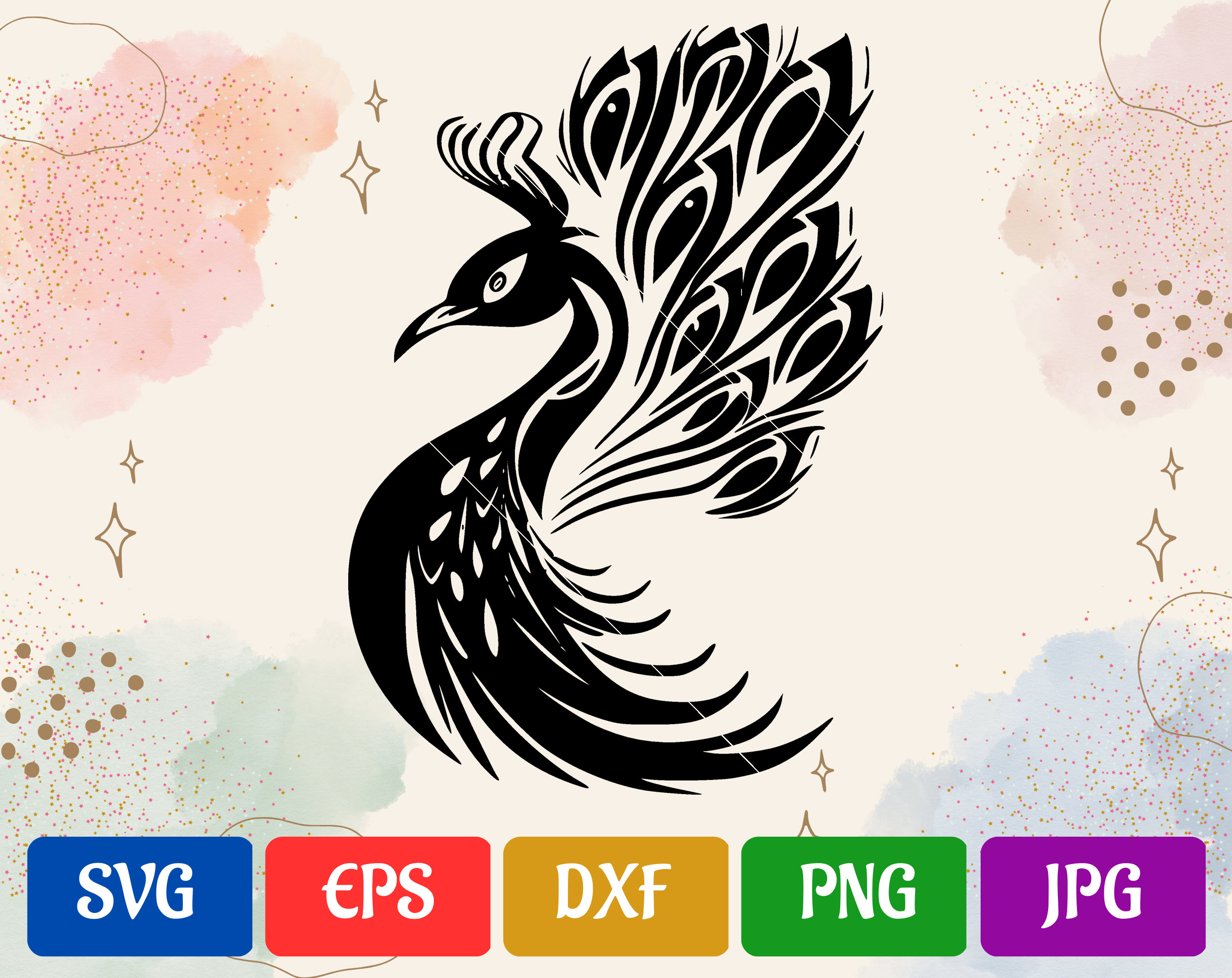 Peacock Svg Eps Dxf Png Jpg High-quality Vector - Etsy