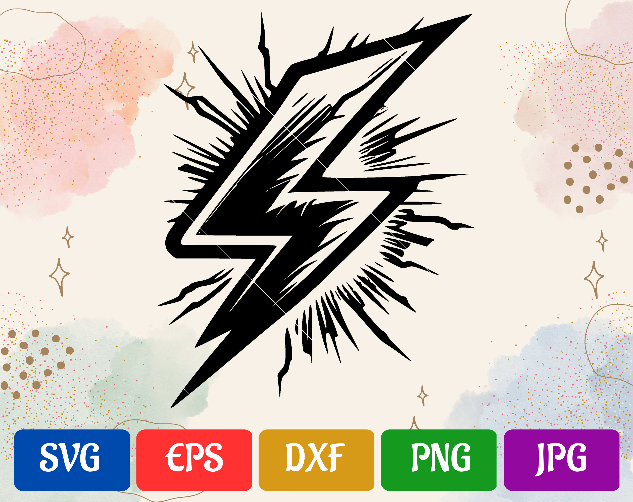 Lightning Svg Eps Dxf Png Black And White Vector Silhouette Cameo