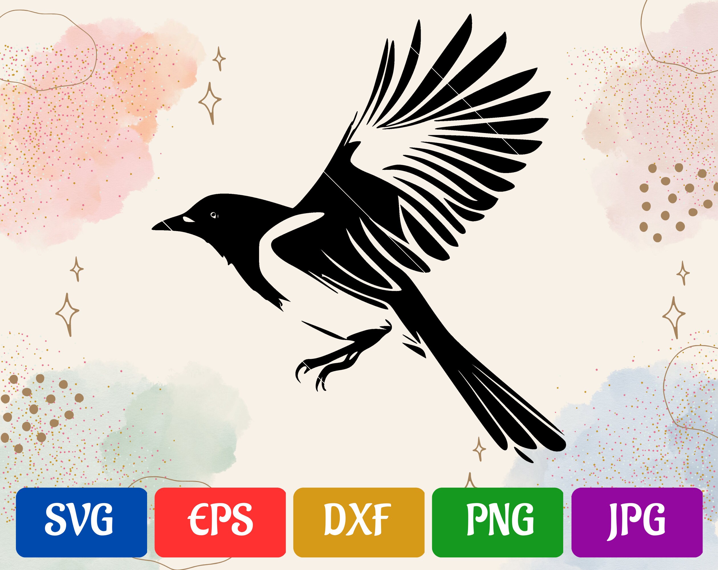 Magpie Svg Eps Dxf Png Jpg Silhouette Cameo Cricut Explore Black and ...