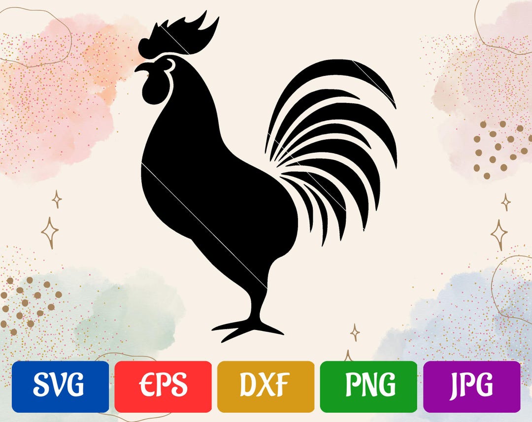 Rooster Svg Eps Dxf Png Jpg Silhouette Cameo Cricut Explore Black and ...