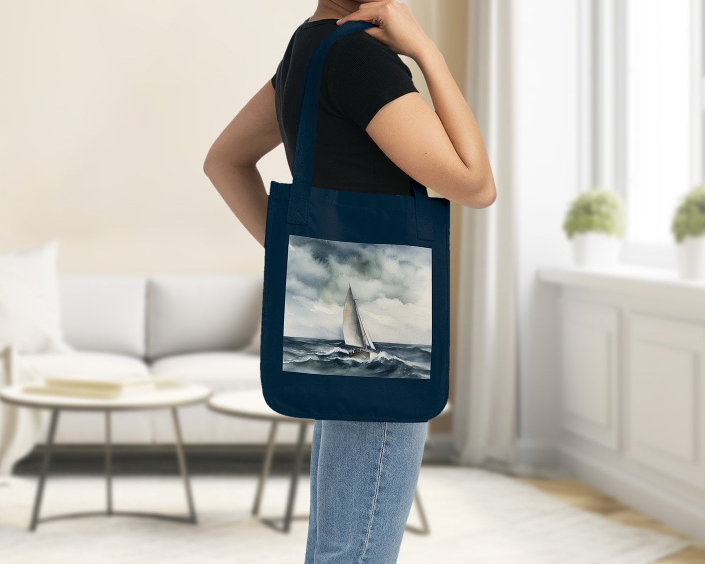 Sailboat on Choppy Sea Tote Bag Nautical Print Tote Bag - Etsy