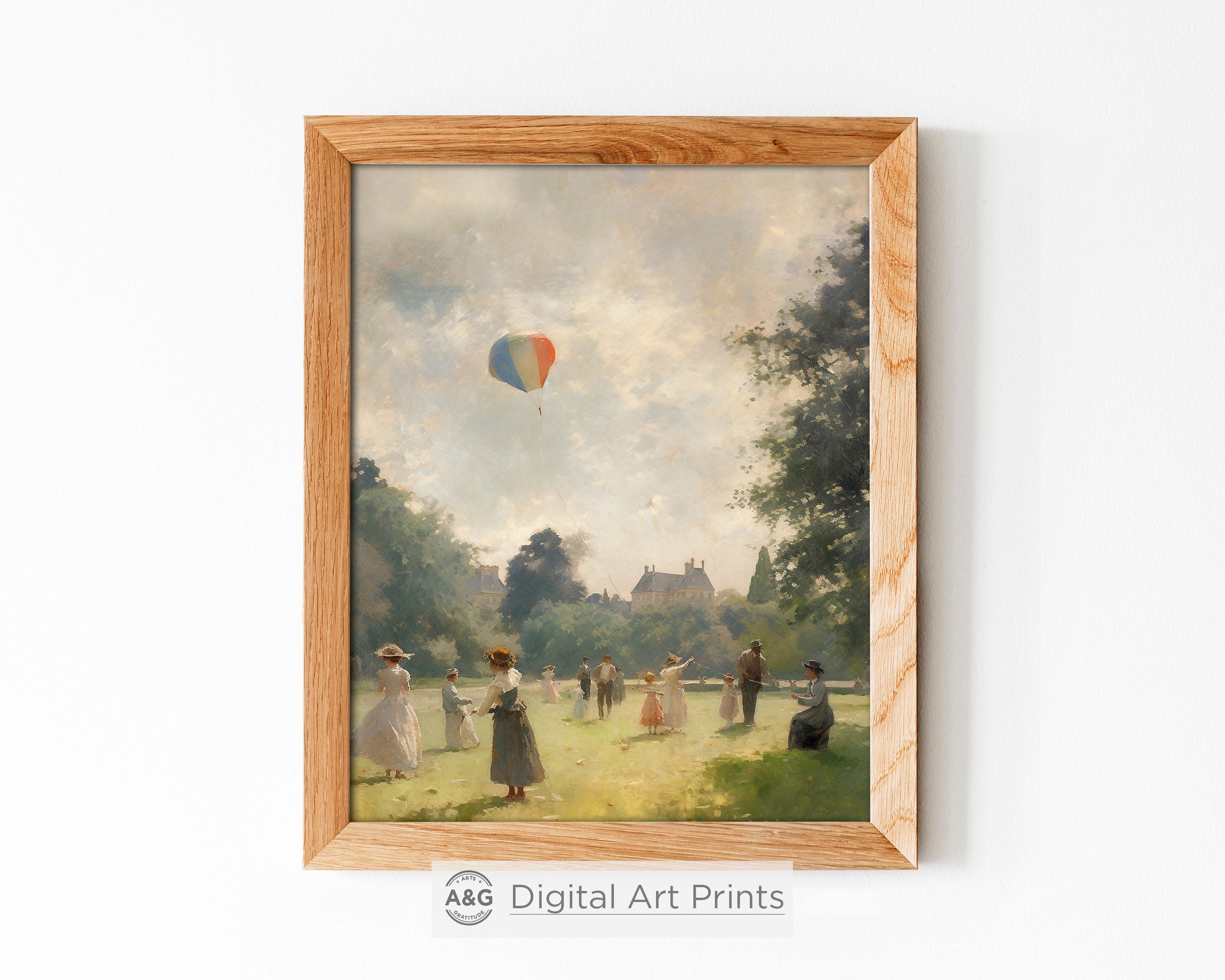French Park Kite Flying, Vintage Gallery Wall Art, Printable Wall Art ...