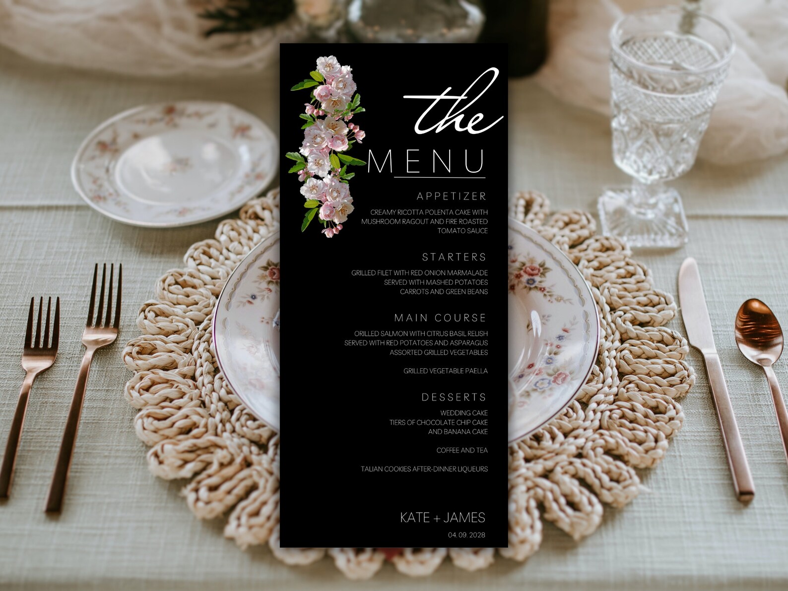 Black Elegant Wedding Menu Template, Minimalist Wedding Dinner Menu ...