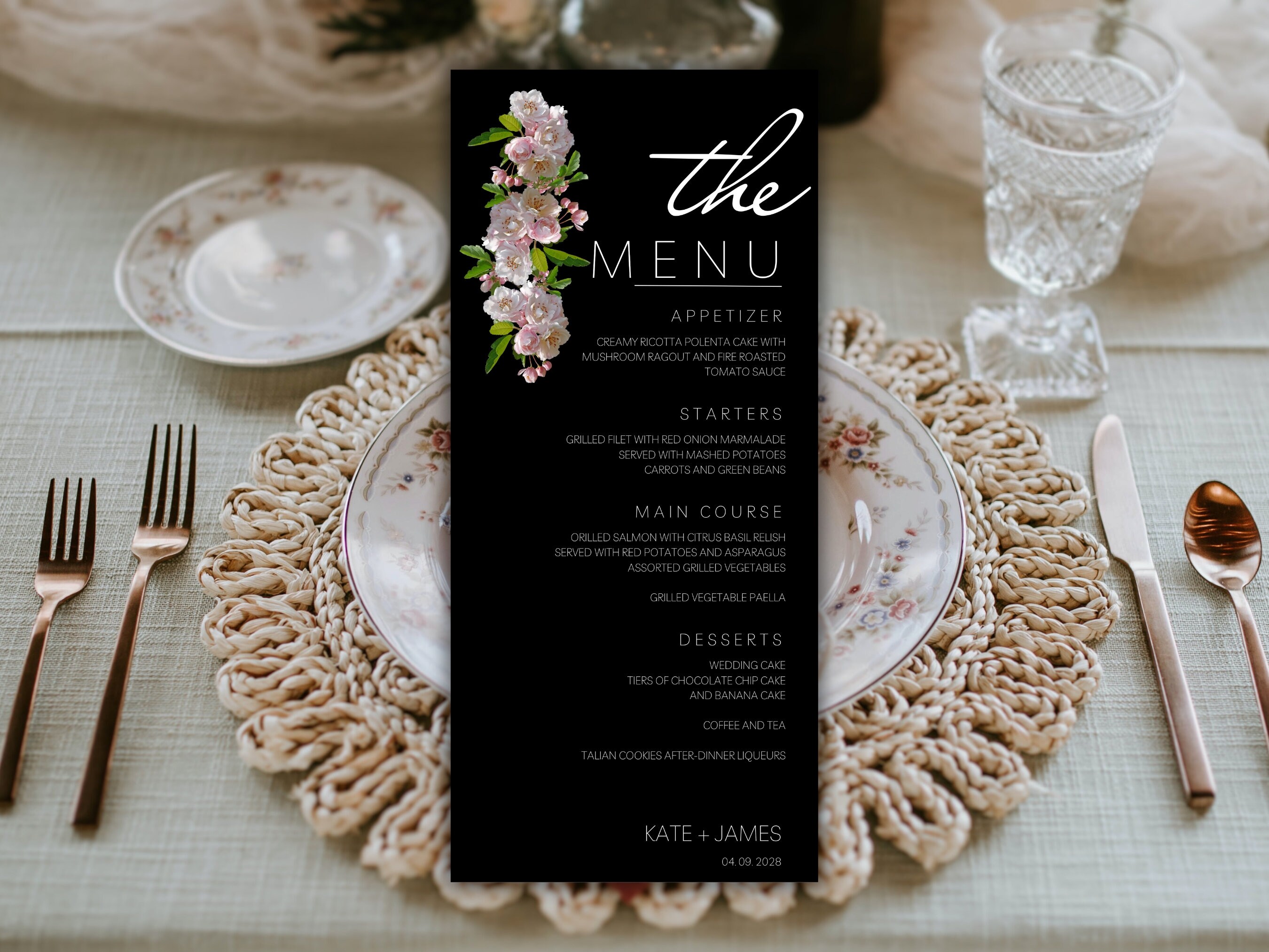 Black Elegant Wedding Menu Template, Minimalist Wedding Dinner Menu ...