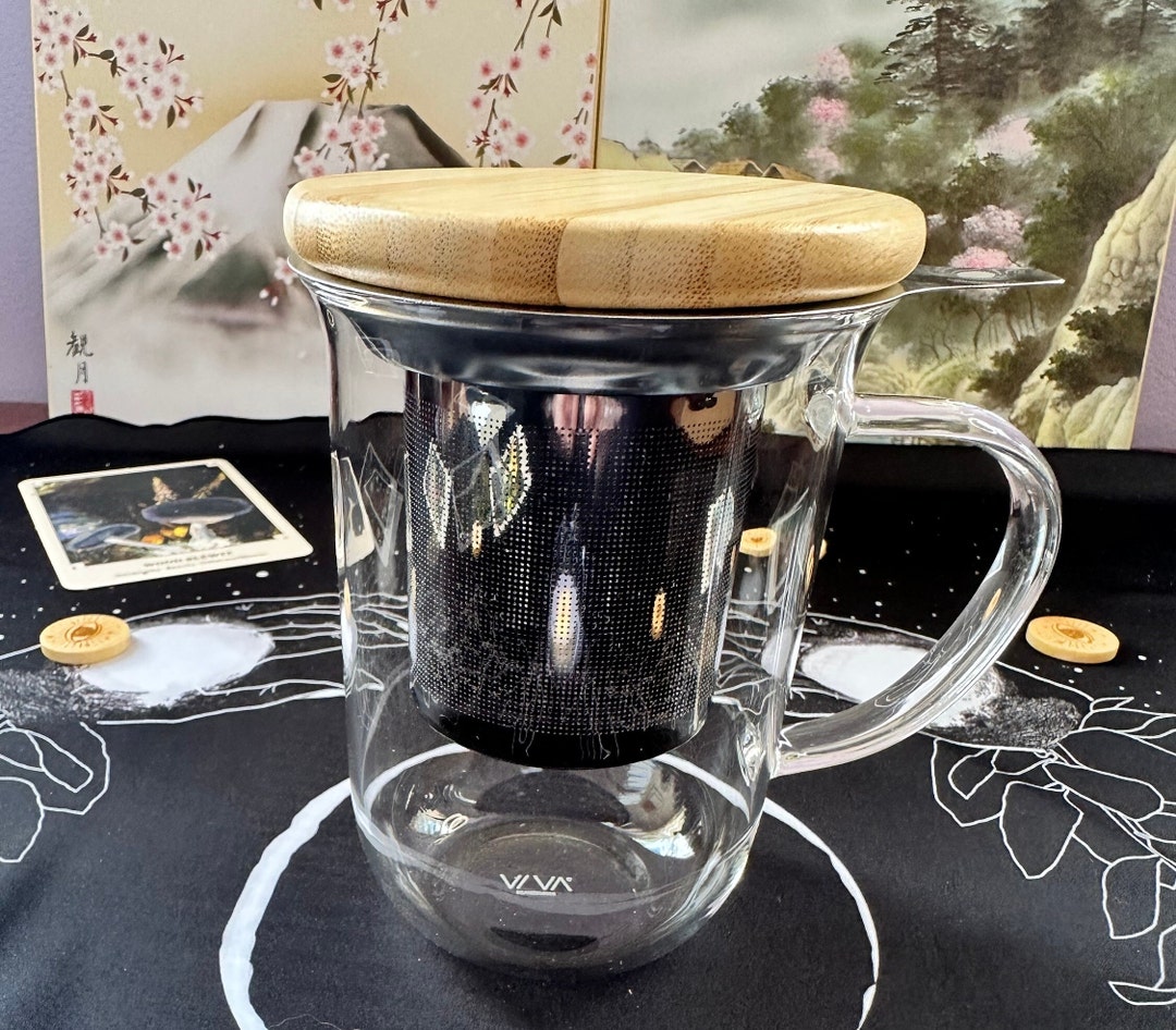 Glass Tea Mug With Stainless Steel Strainer & Bamboo Lid Perfect for ...