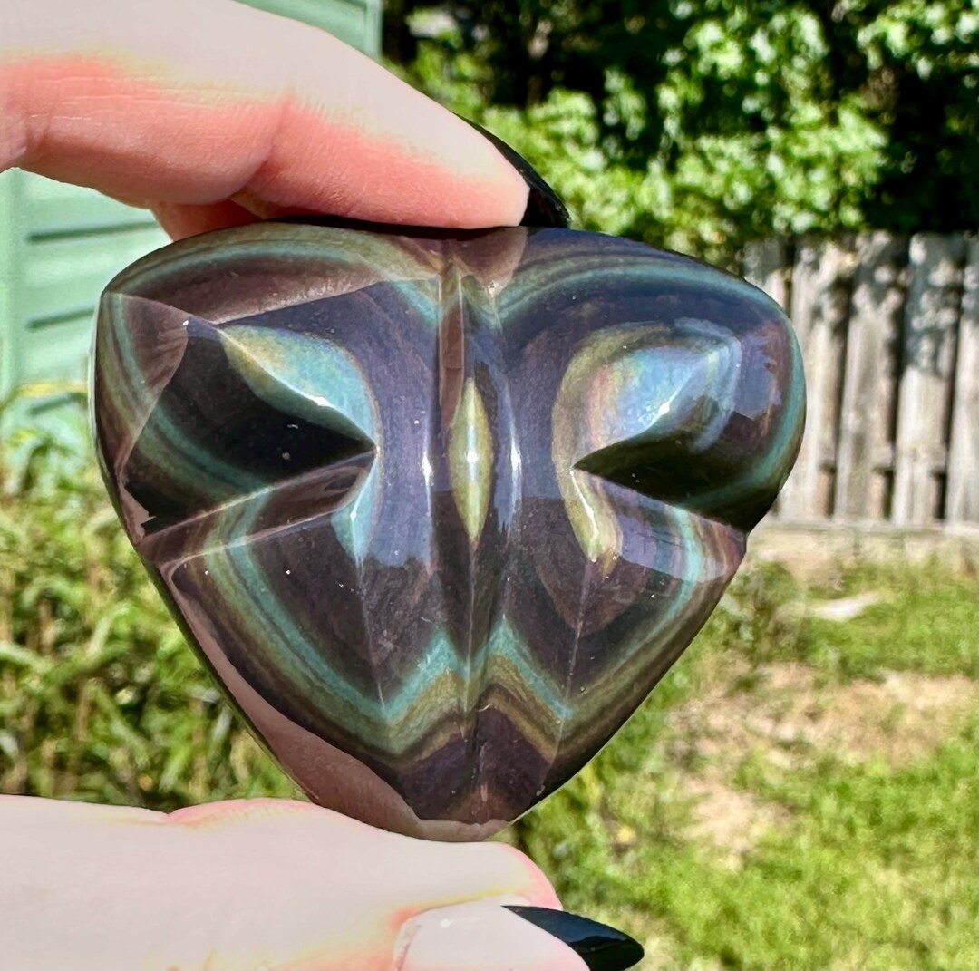 Hand Carved Rainbow Obsidian Butterfly, Rainbow Sheen Obsidian ...