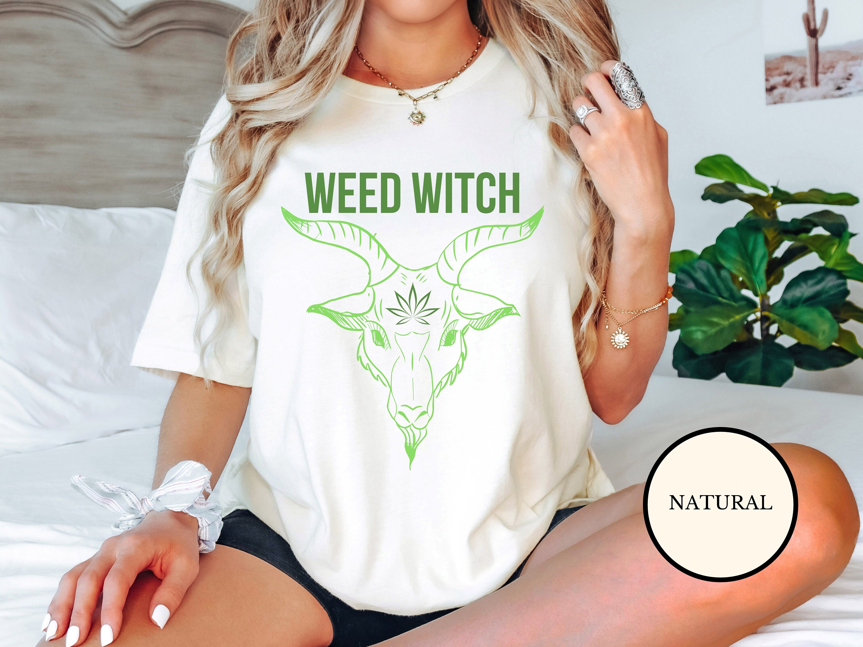Baphomet Shirt, Weed Witch, Goblincore Goat Head, Witchy Stoner Gifts for Her, Marijuana Leaf ...