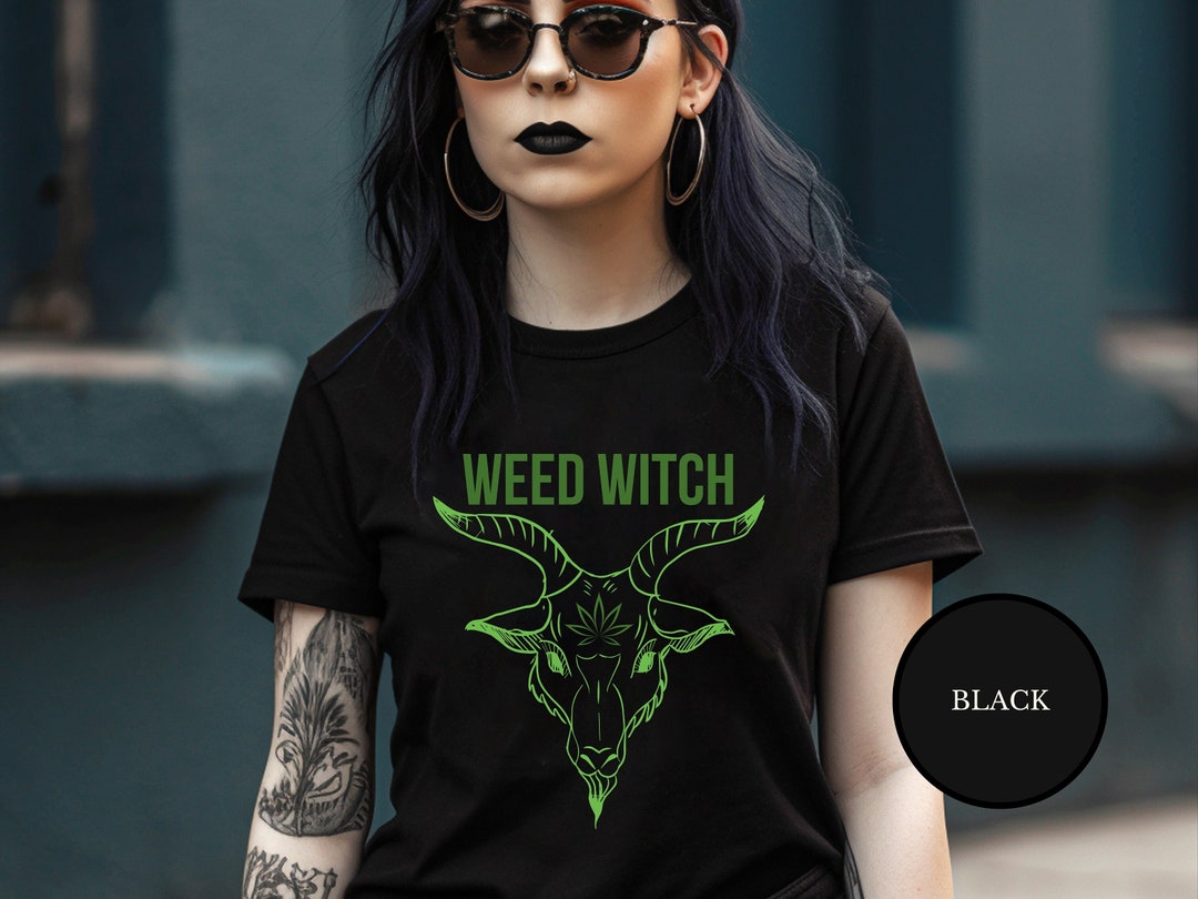 Baphomet Shirt, Weed Witch, Goblincore Goat Head, Witchy Stoner Gifts for Her, Marijuana Leaf ...