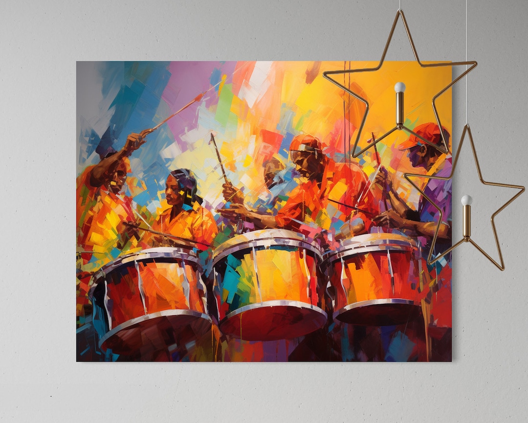 Digital Wall Art Steel Drum Trinidad Carnival Scene Vibrant Caribbean ...
