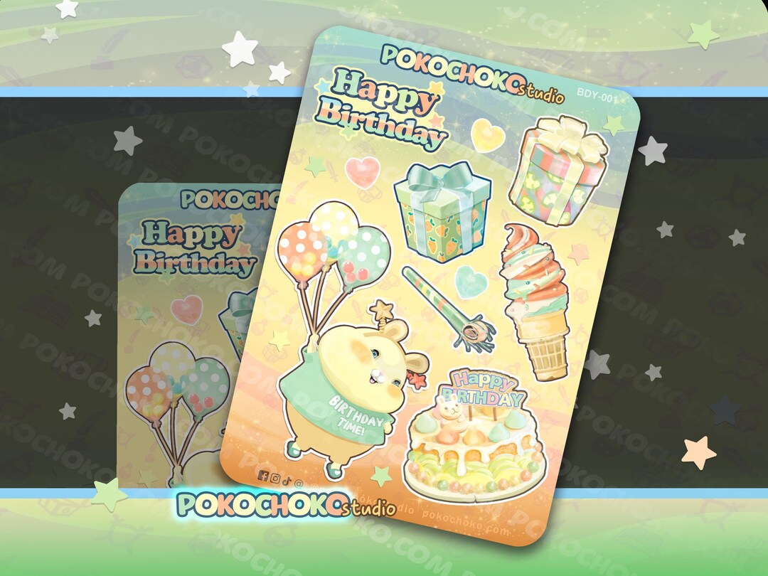 Cute Birthday Bunny Sticker Sheet! Kawaii Rabbit Sitcker, Birthday Gift ...
