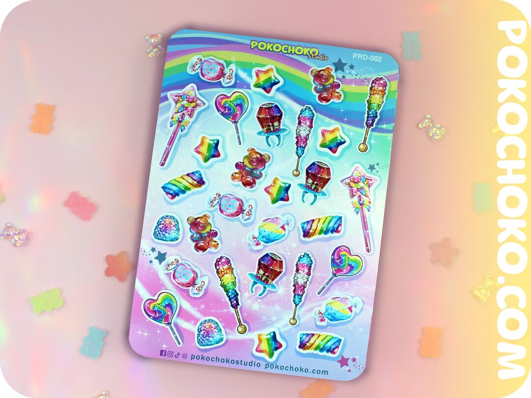 Cute Rainbow Candy Sticker Sheet! Rainbow Stickers, Colorful Sticker ...