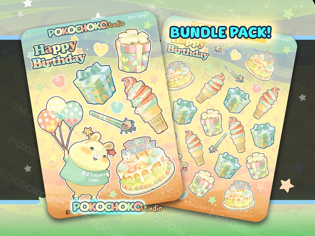 Cute Birthday Bunny Sticker Sheet! Kawaii Rabbit Sitcker, Birthday Gift ...