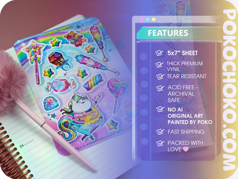 Cute Unicorn Sticker Sheet! Rainbow Stickers, Colorful Sticker Gift ...