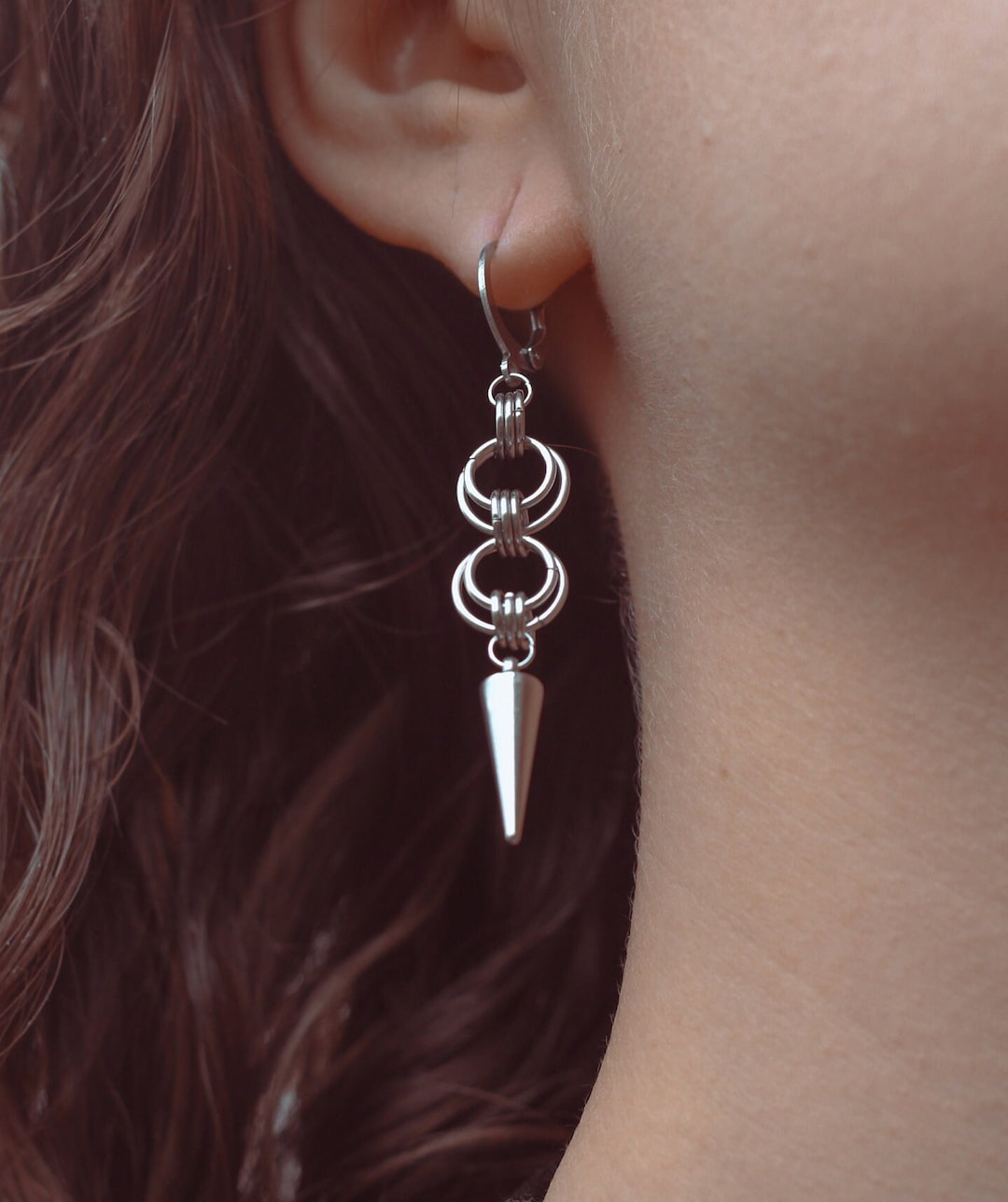 Long Double Ring Hanging Earrings With Spike Pendant (single/pair ...