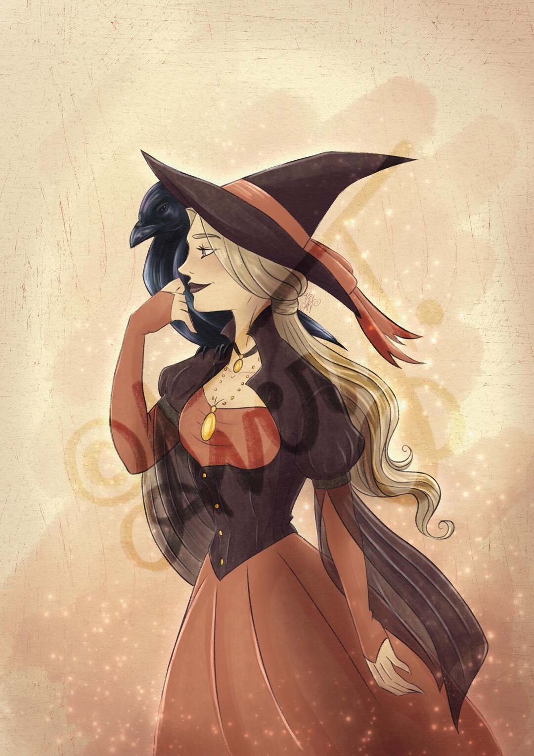 A Mage and Her Raven Familiar Art Print - Etsy