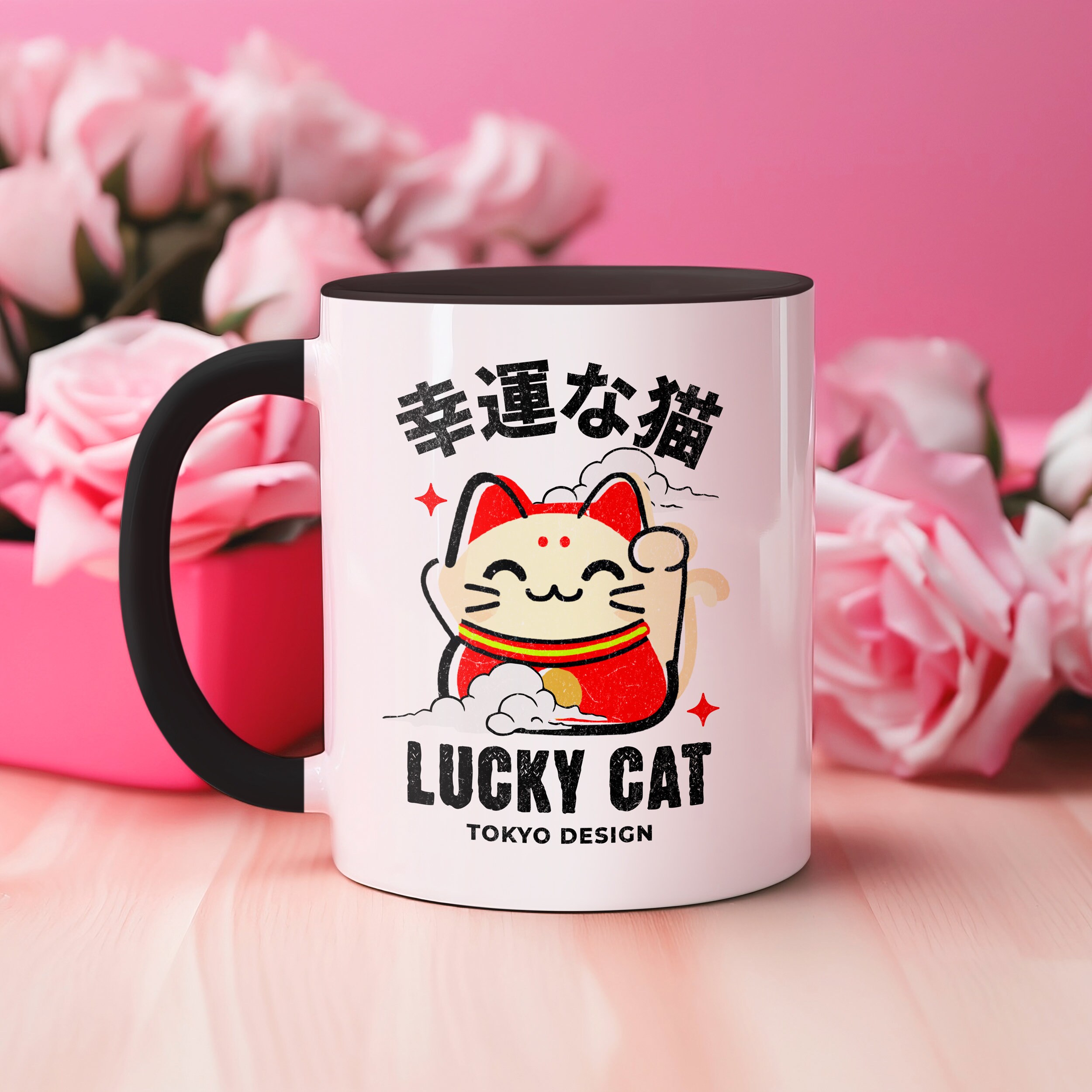 Lucky Cat Mug, Cat Lover Mug, Japanese Cat, Cat Coffee Mug, Cat Mom Mug ...
