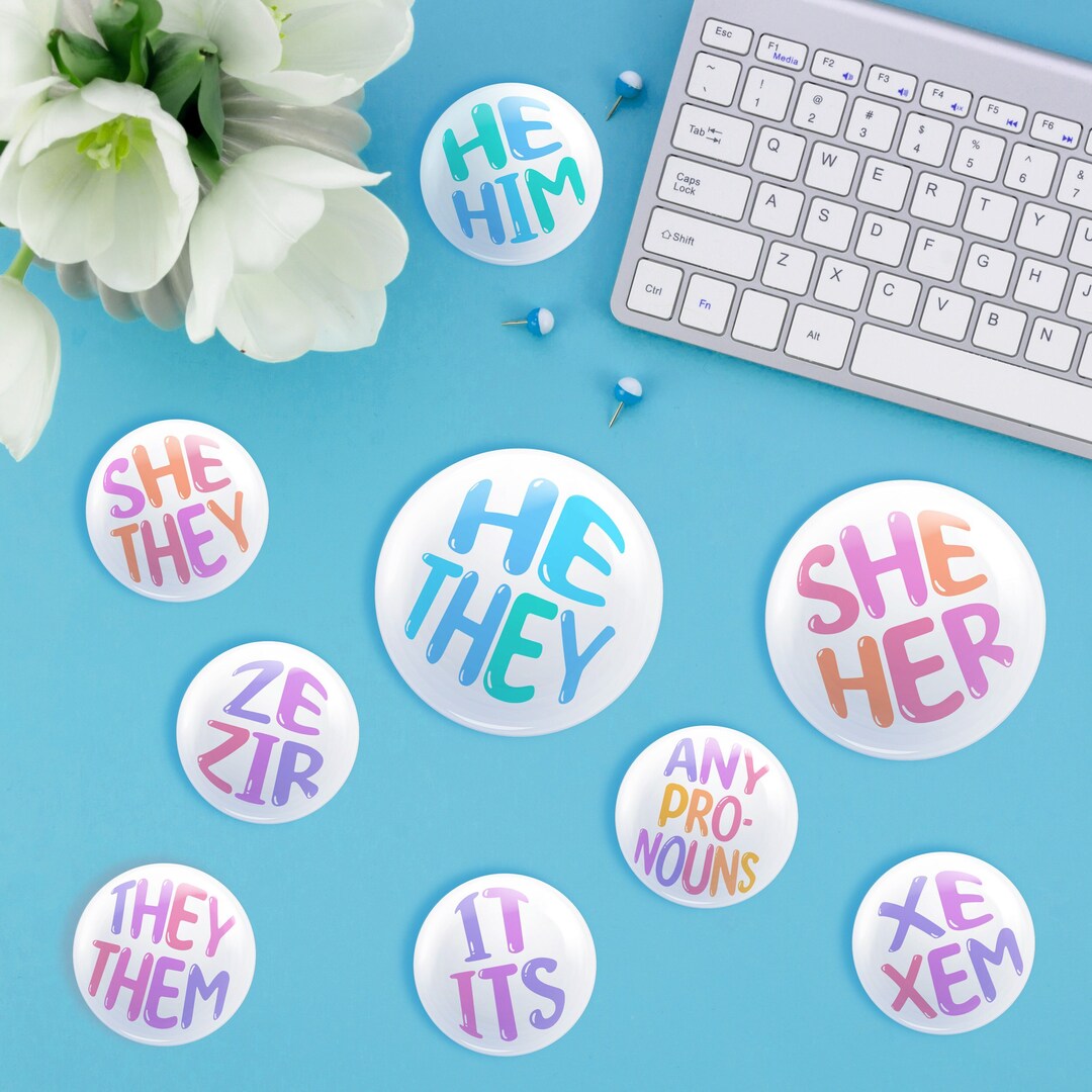Pronoun Pin, Trendy Pronoun Buttons, Pronoun Badge, Pride, Genderfluid ...