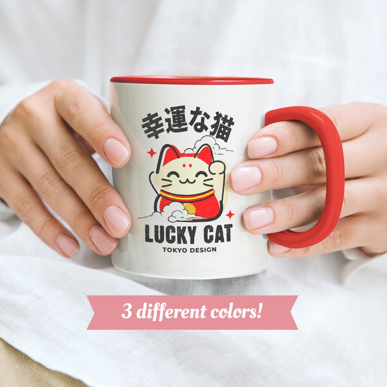Lucky Cat Mug, Cat Lover Mug, Japanese Cat, Cat Coffee Mug, Cat Mom Mug ...
