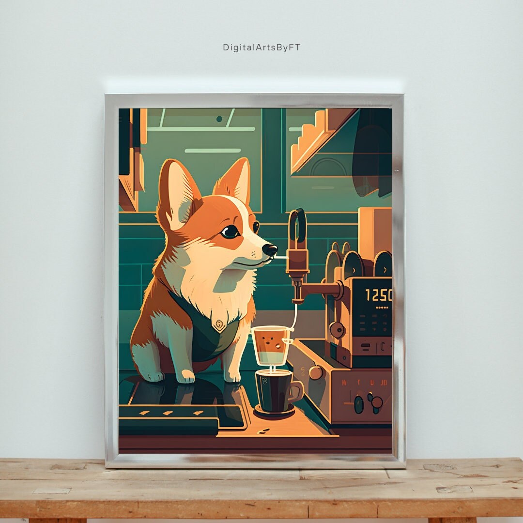 Lofi Espresso Corgi Wall Art Digital Art Coffee Shop Art - Etsy