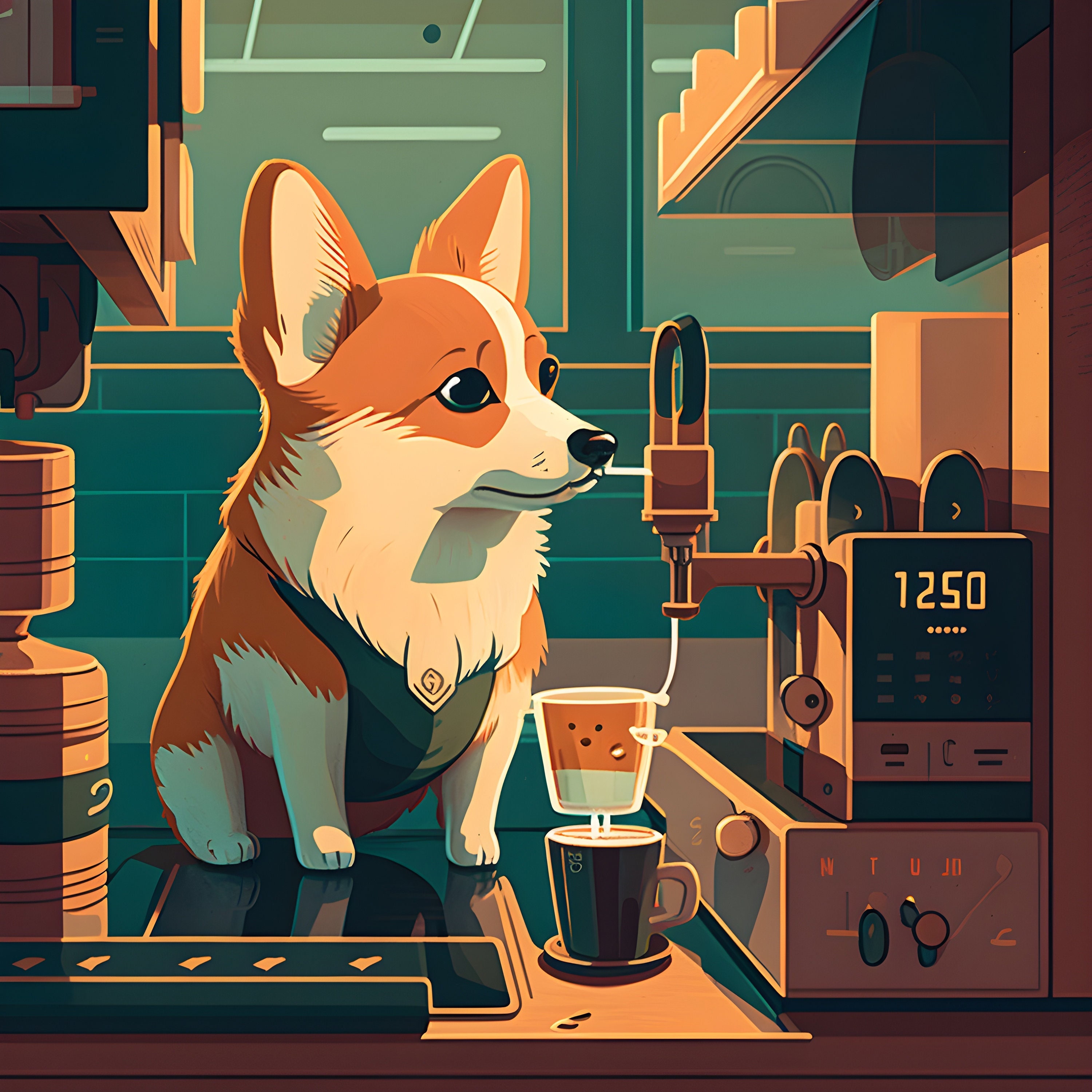 Lofi Espresso Corgi Wall Art Digital Art Coffee Shop Art - Etsy
