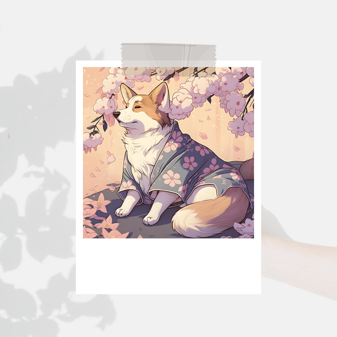 Cherry Blossom Corgi, Digital Art, Wall Art, Frameable Print - Etsy