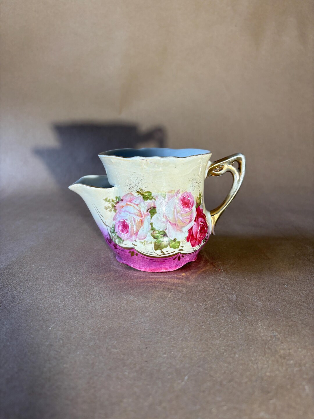 Antique German Porcelain Shaving Mug With Scuttle – Hand Painted Pink ...