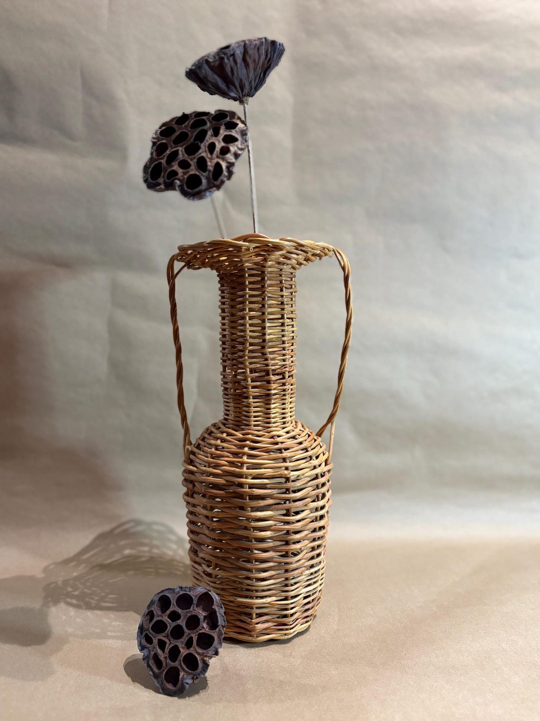 Tall Rattan Vase With Handles | Boho | Farmhouse | Cottagecore - Etsy