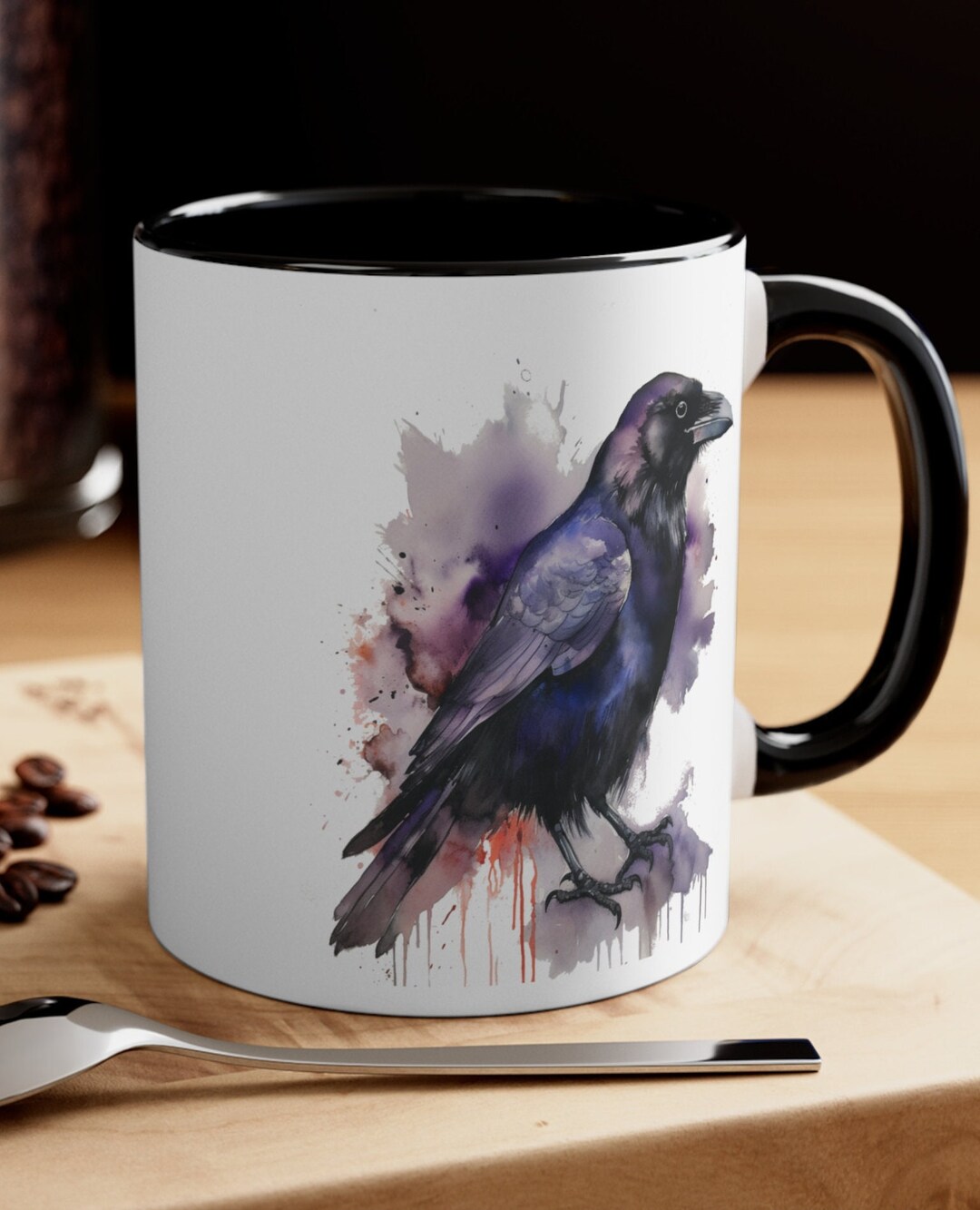 Watercolor Raven Coffee-mug, Ceramic Watercolor Bird 'mug, Raven Cups ...