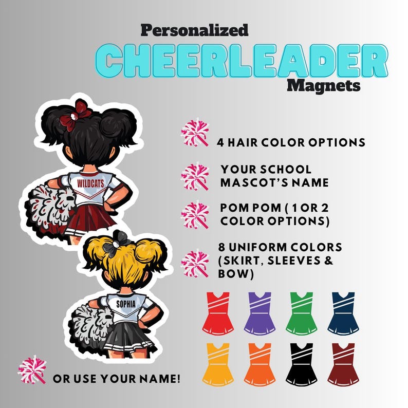Personalized Cheerleader Magnet, Locker Decoration, Custom Sports ...