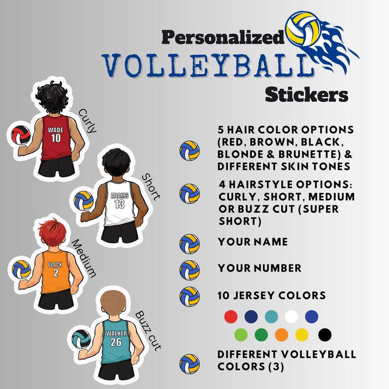 Personalized Volleyball Stickers, Custom Decals, Boys Volleyball, Team ...