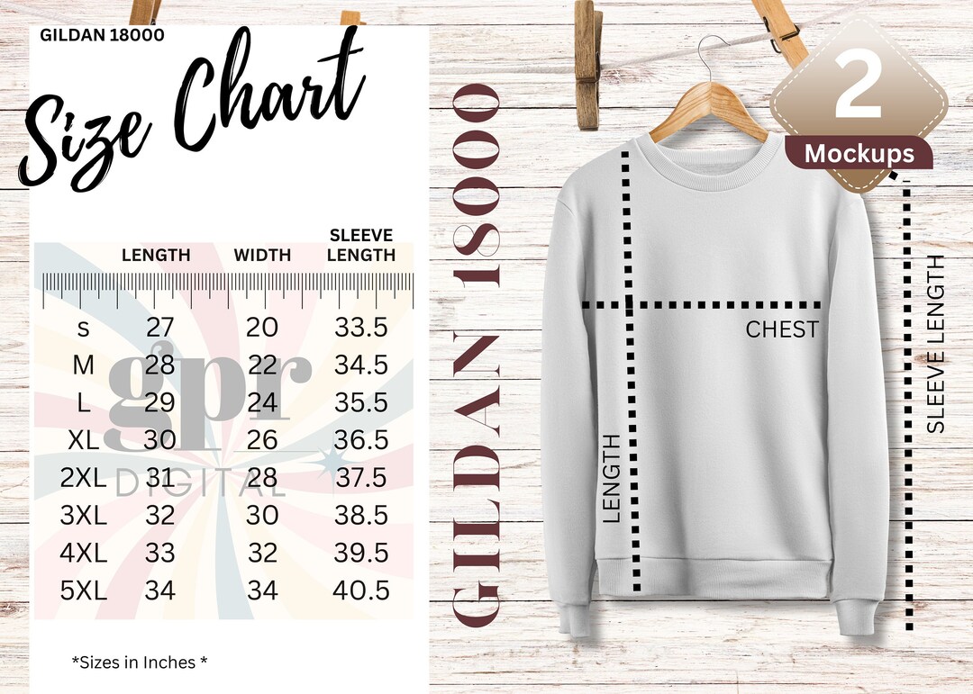 Gildan 18000 Size Chart, Hanging Size Chart for Gildan, Sweatshirt ...
