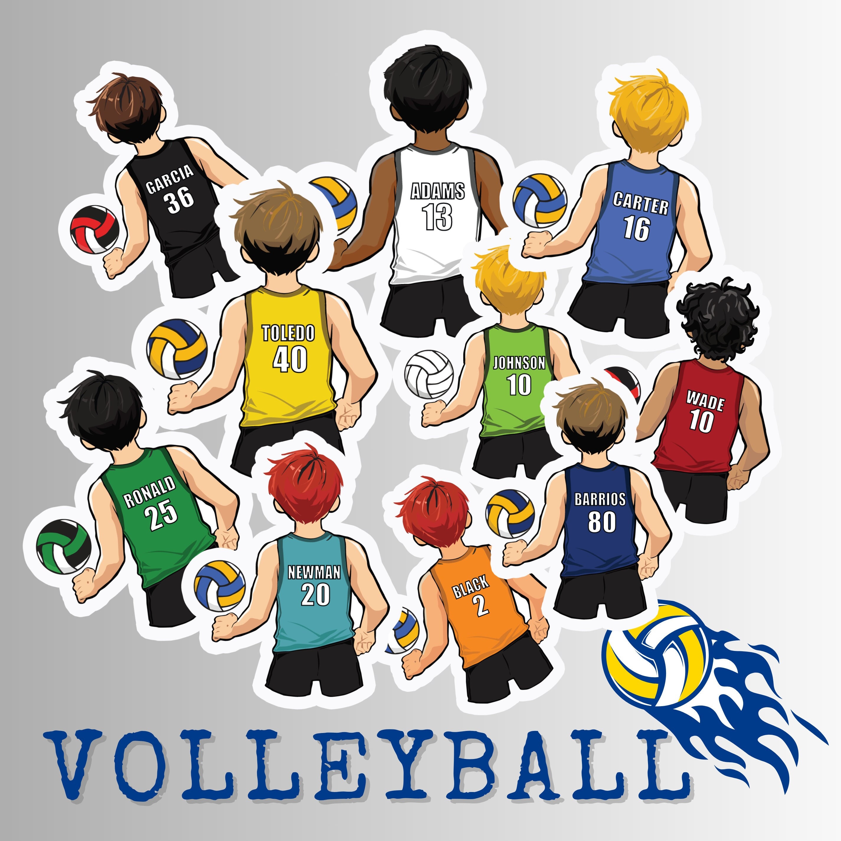Personalized Volleyball Stickers, Custom Decals, Boys Volleyball, Team ...