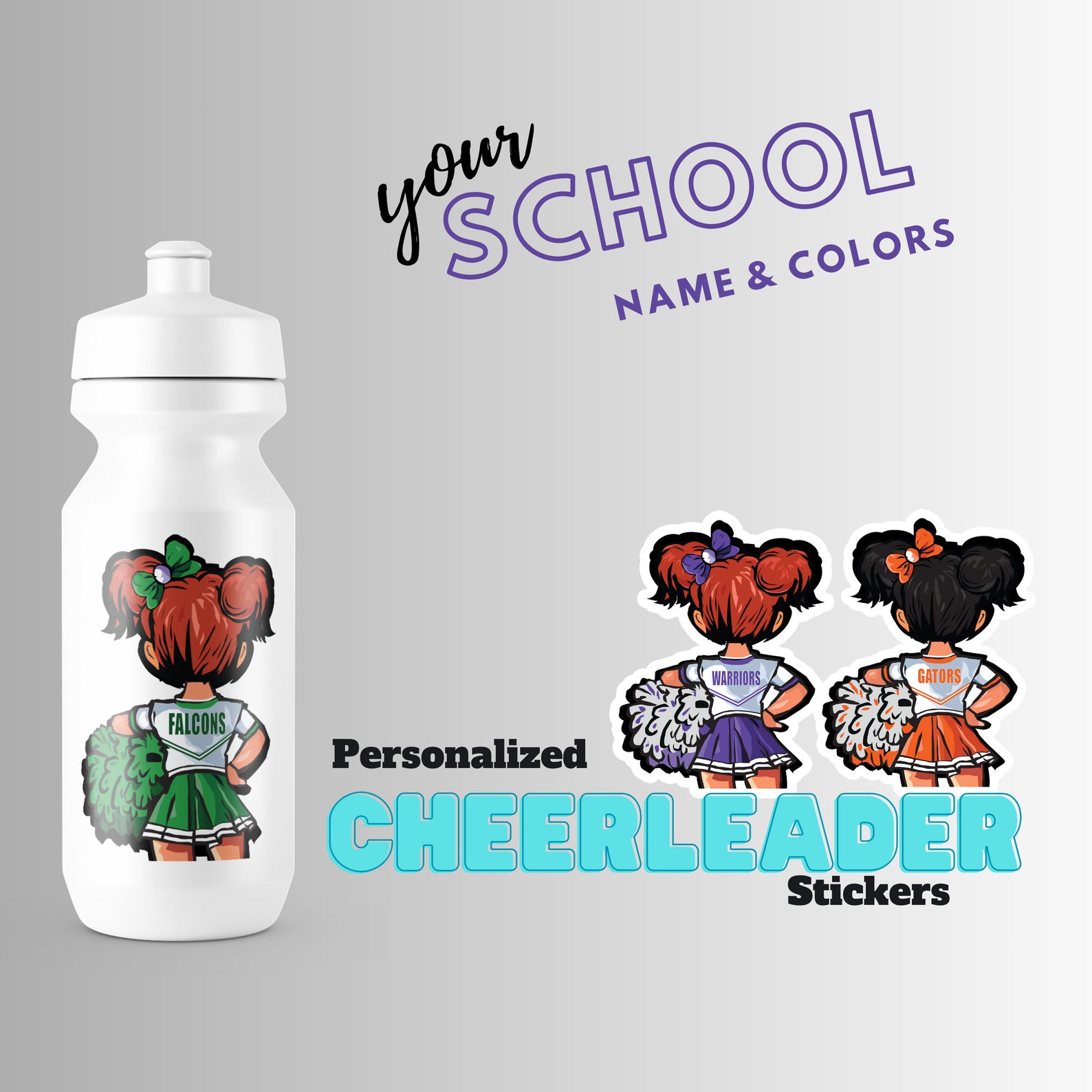 Personalized Cheerleader Stickers, Custom Decals, Girls Cheerleader ...
