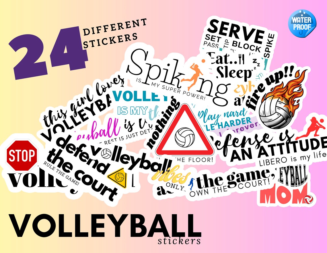 Volleyball Phrase Stickers, Water Resistant Vinyl Decals, Laptop Decals ...