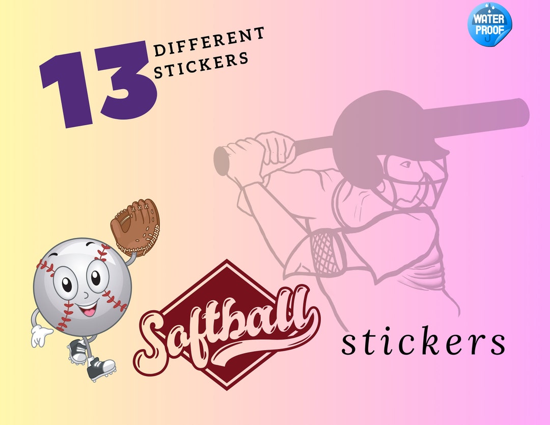 Softball Stickers, Softball Gloves, Bat, Waterproof, Water Bottle ...