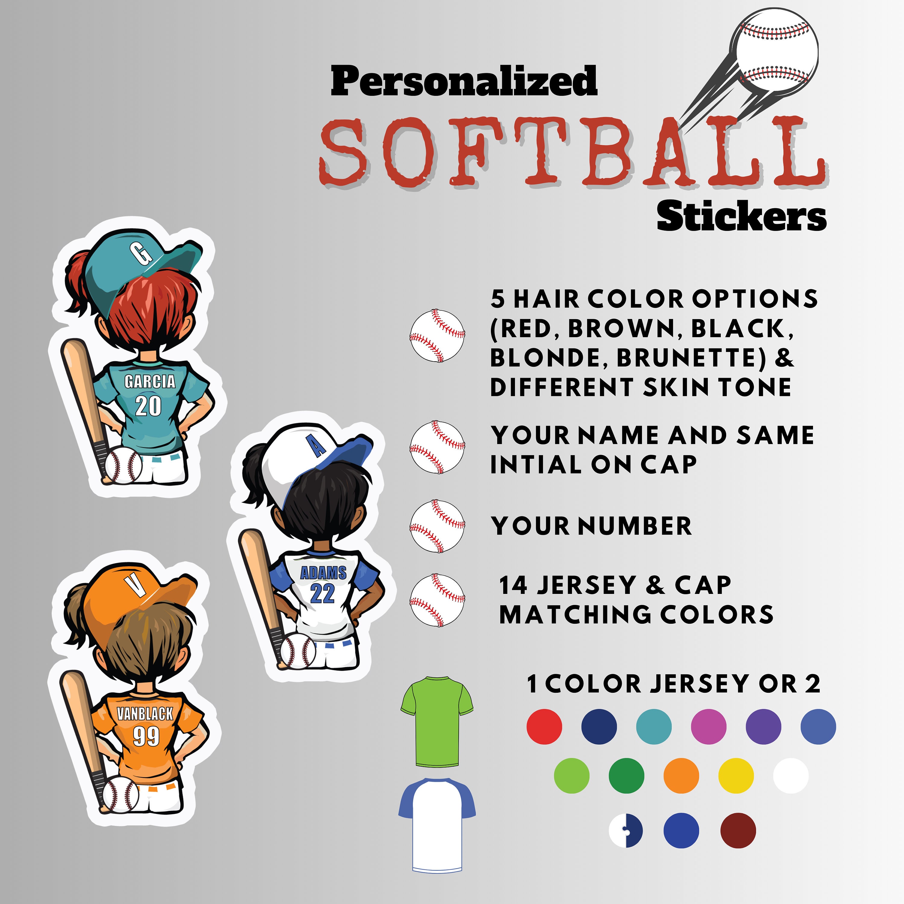 Personalized Softball Stickers Custom Decals Girls Softball - Etsy