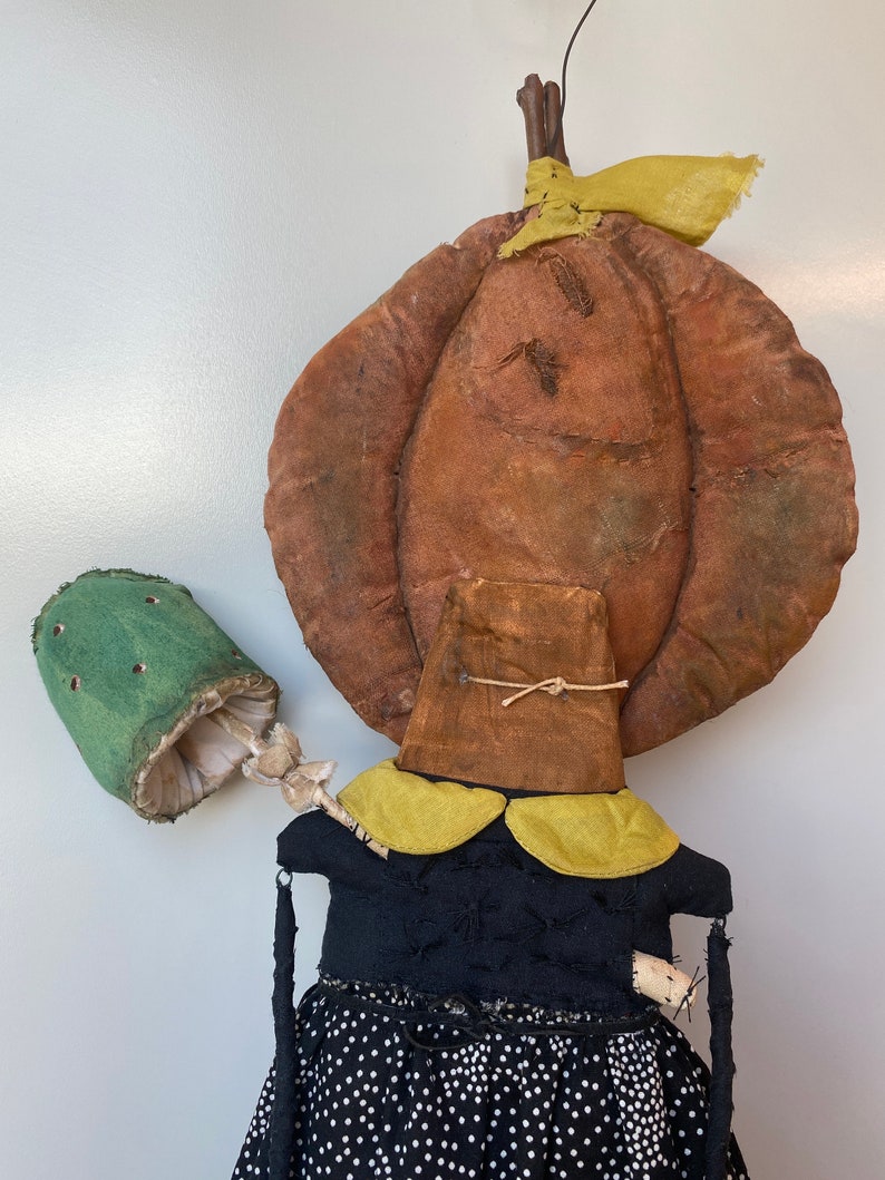Handmade Primitive Pumpkin Fabric Toy. Creepy Cute Head Doll, Autumn ...