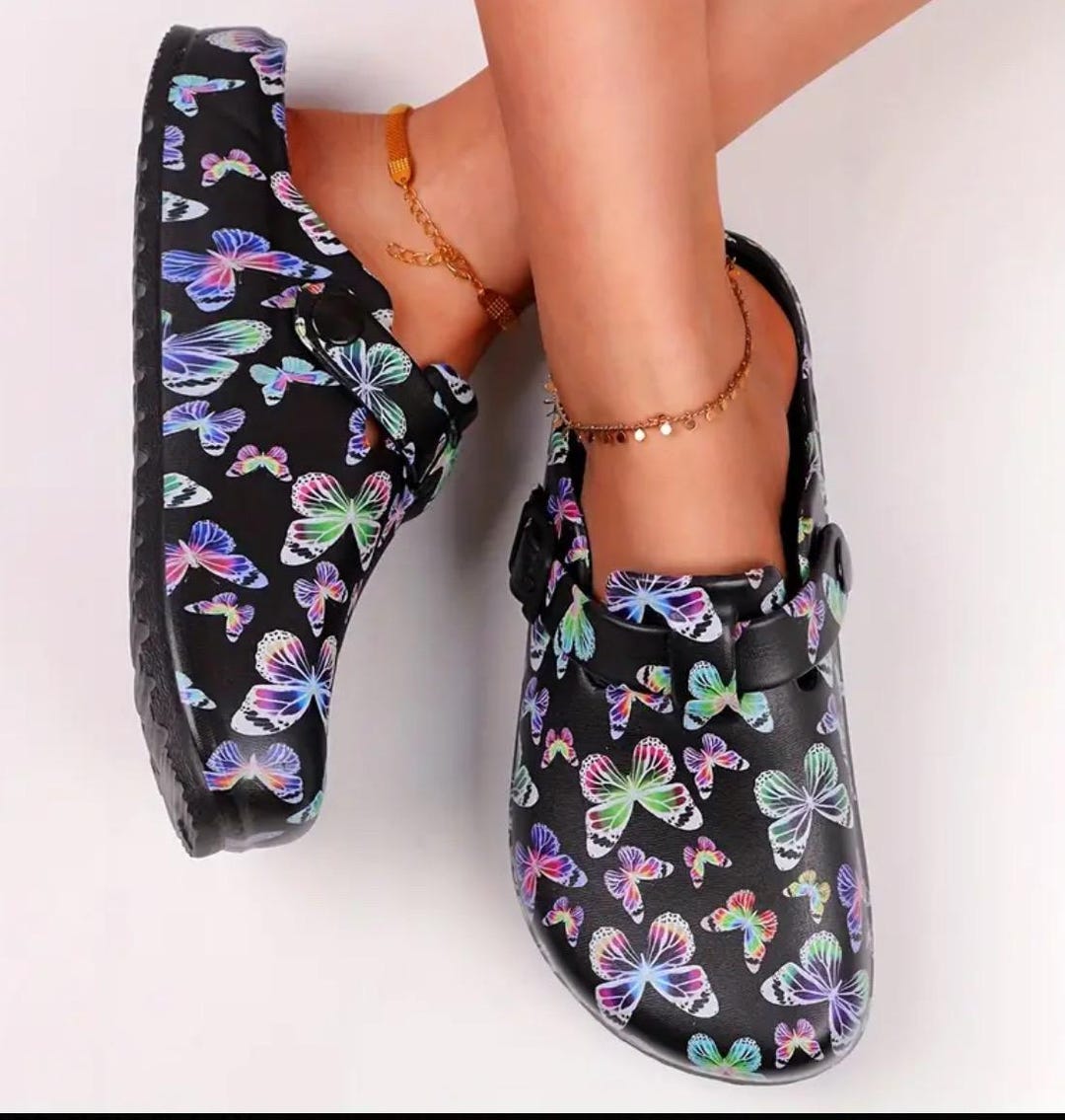Women’s Rainbow Butterfly Print Comfortable Adjustable Buckle Clogs - Etsy