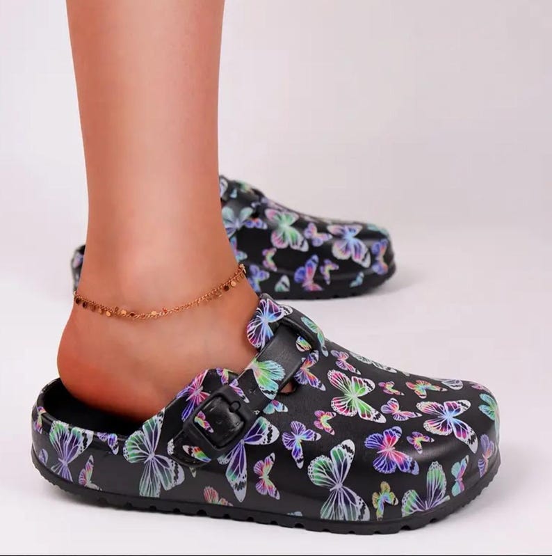 Women’s Rainbow Butterfly Print Comfortable Adjustable Buckle Clogs - Etsy