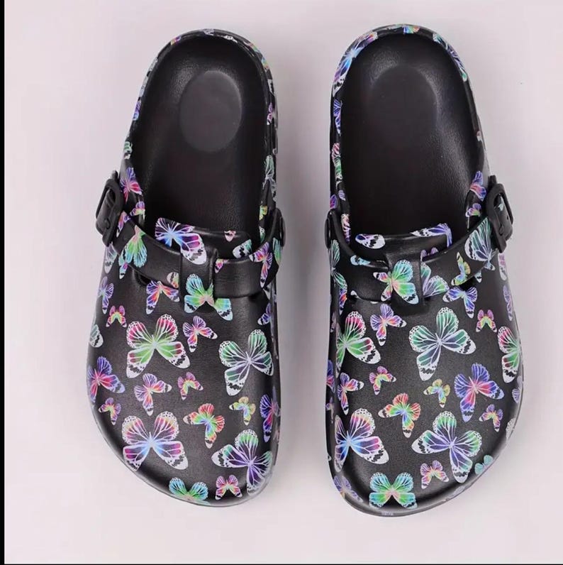 Women’s Rainbow Butterfly Print Comfortable Adjustable Buckle Clogs - Etsy